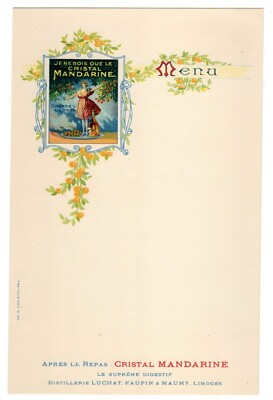 MENU CARD FRENCH CRISTAL MANDARINE DIGESTIF LIQUEUR ADVERTISING (SBB ...