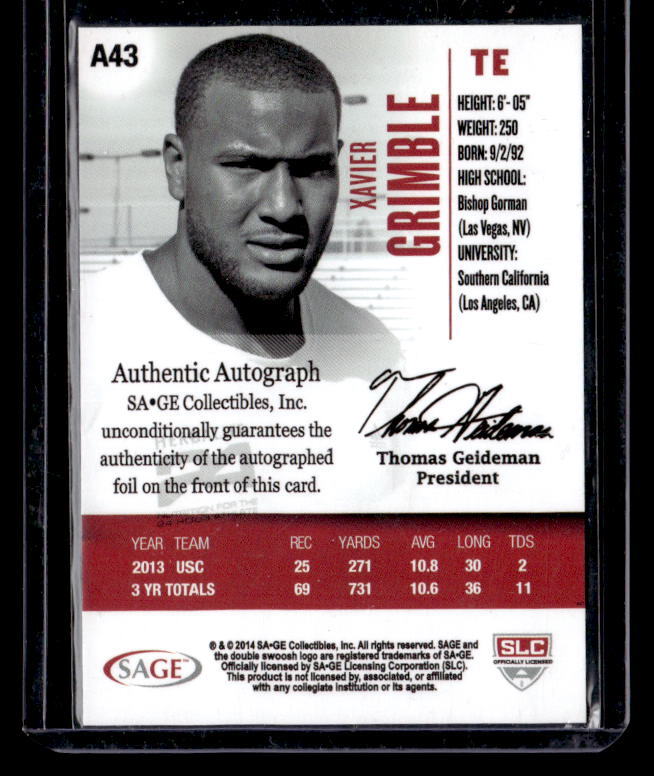 2014 SAGE HIT #A43 Xavier Grimble Auto SN250 Near Mint | eBay