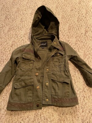Toddler olive green fall hoodie jacket 2T me Jane mini pockets gold ...