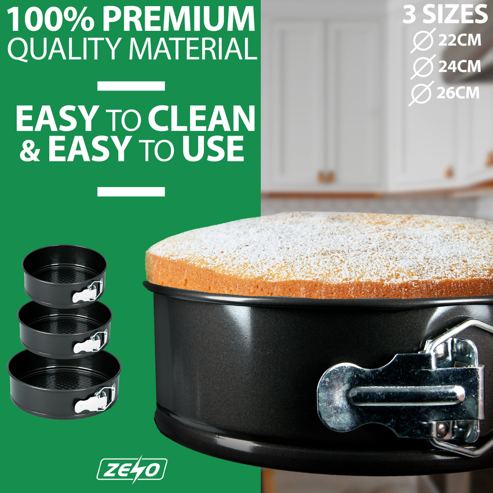 3PCS NON-STICK BAKING SPRINGFORM ROUND CAKE TIN TRAY PAN SET KIT SPRING ...