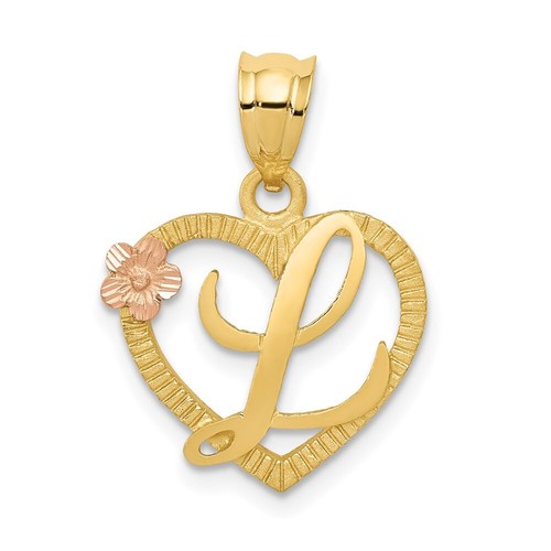 14k Two-Tone Heart Letter L Initial Pendant | eBay