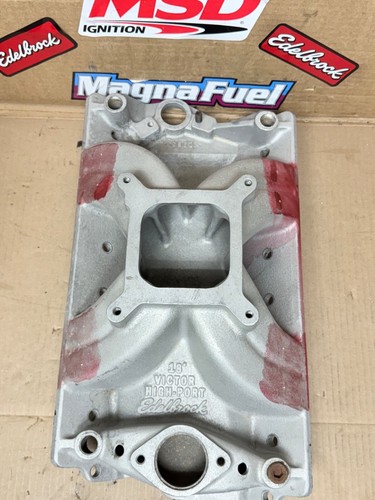 SBC CHEVY EDELBROCK 18 DEG VICTOR HIGH PORT ALUMINUM INTAKE MANIFOLD ...