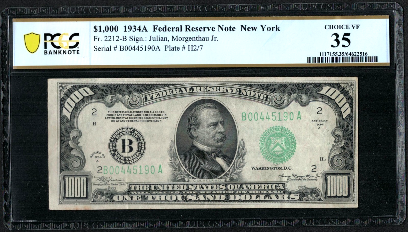 1934A $1000 New York ONE THOUSAND DOLLAR BILL PCGS VF 35 Choice Very ...
