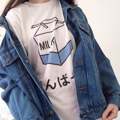 Lady Kawaii Milk Box Pattern T-shirt Short Sleeve Baggy Blouse Top Tee ...