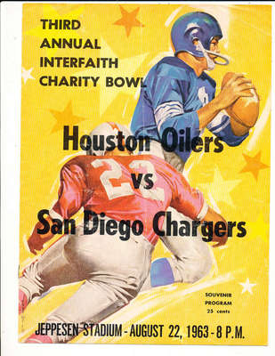 1963 8/22 Houston Oilers vs San Diego chargers football program bxafl ...