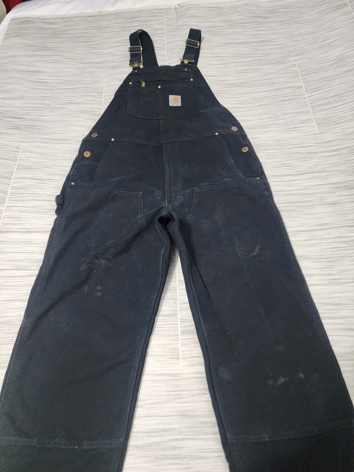 Carhartt Black Double Knee Duck Work Unlined Bib Overalls Mens 38 X 30 ...