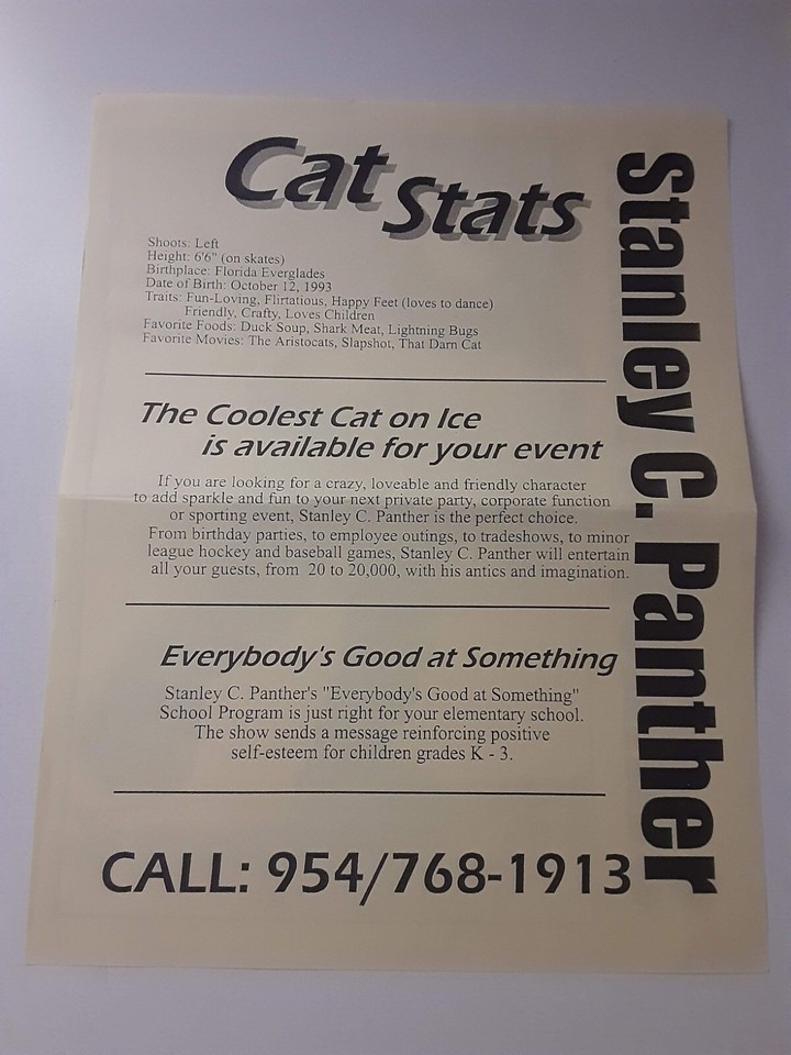 97-98 Fifth Season FLORIDA PANTHERS Promo Flyer STANLEY C. PANTHER ...