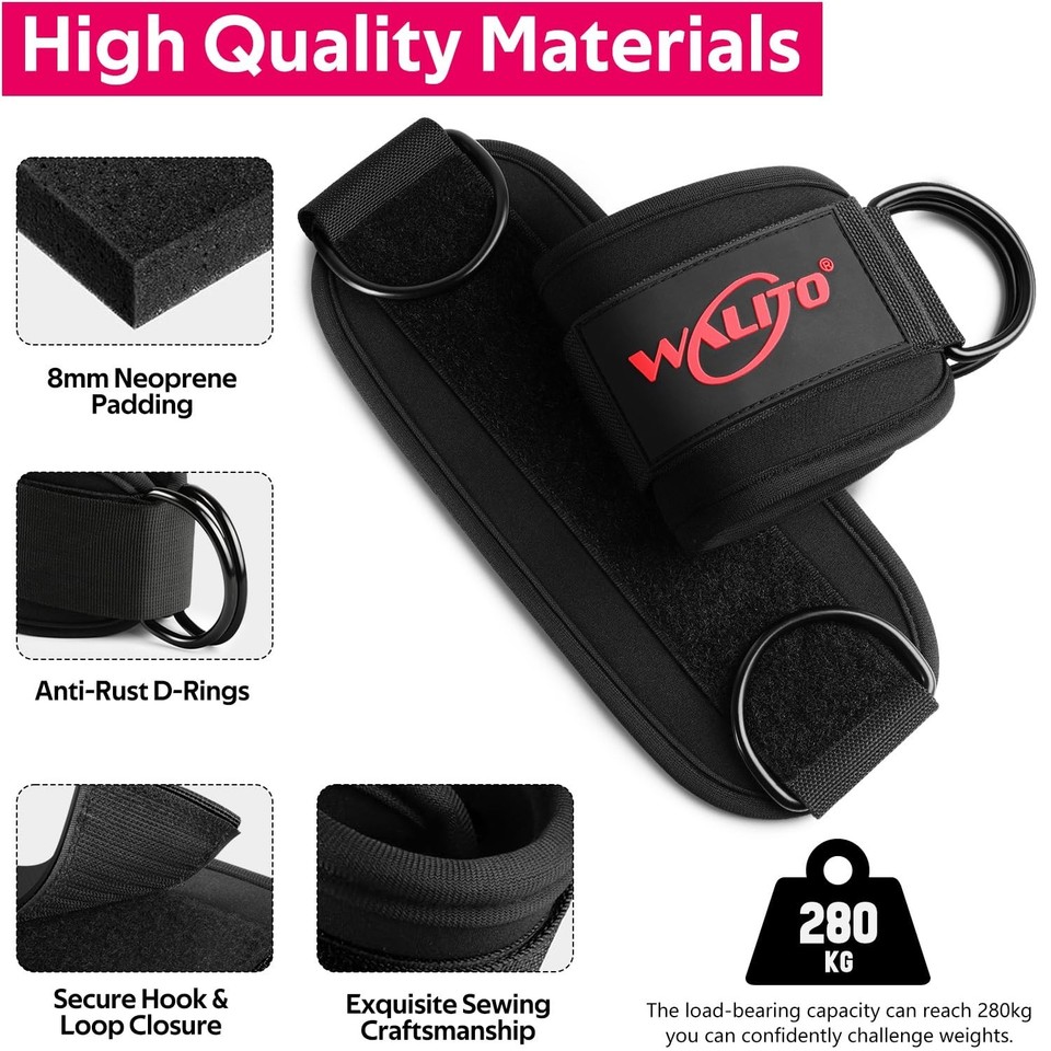 WALITO Gym Ankle Straps for Cable Machines Women & Men - Glute Kickback ...