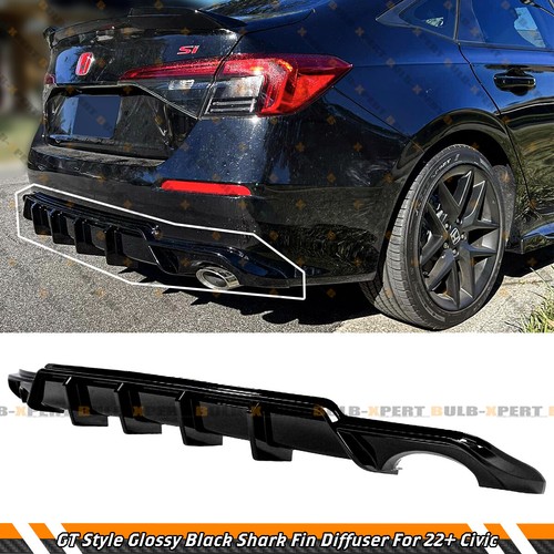 GT STYLE SHARK FIN GLOSS BLACK REAR BUMPER DIFFUSER FOR 22-26 HONDA ...