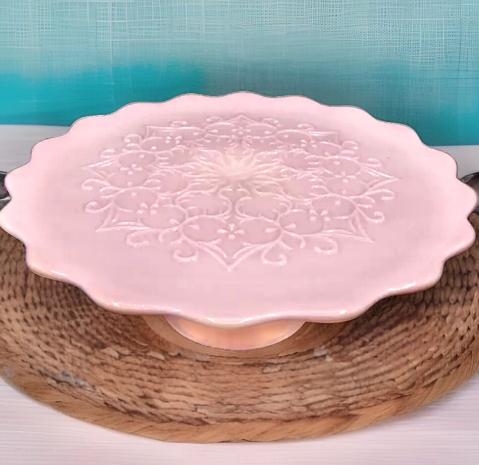 STUNNING 1950’s Lg. FENTON PINK MILK GLASS PEDESTAL CAKE PLATE! SPANISH ...
