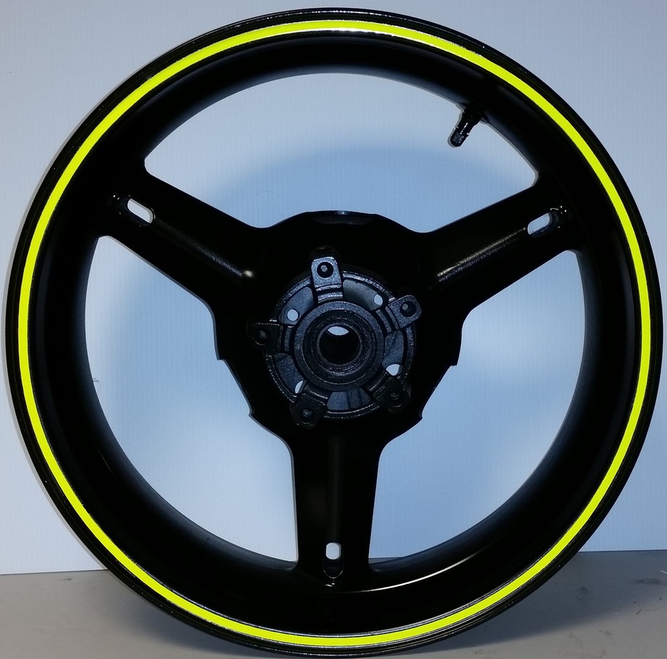 FLUORESCENT NEON DAYGLO YELLOW MOTORCYCLE RIM STRIPES WHEEL DECALS TAPE ...