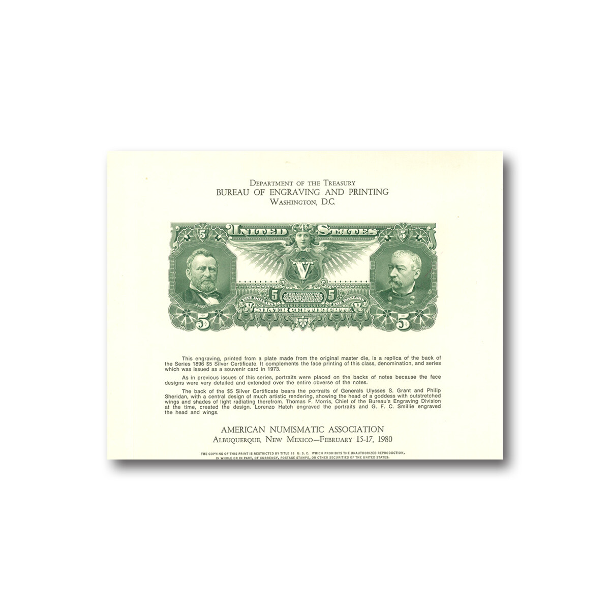 Commemorative Engraved Print Collection - 7 BEP Souvenir Cards | eBay