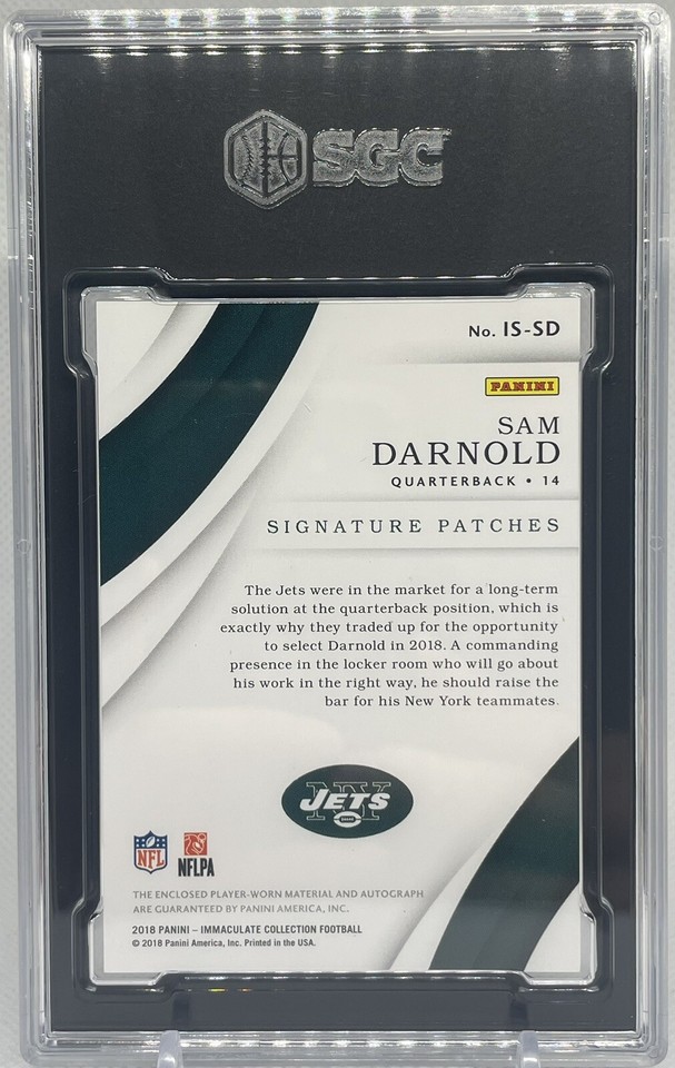 2018 Panini Immaculate Sam Darnold Auto Signature Patches RPA RC /35 ...
