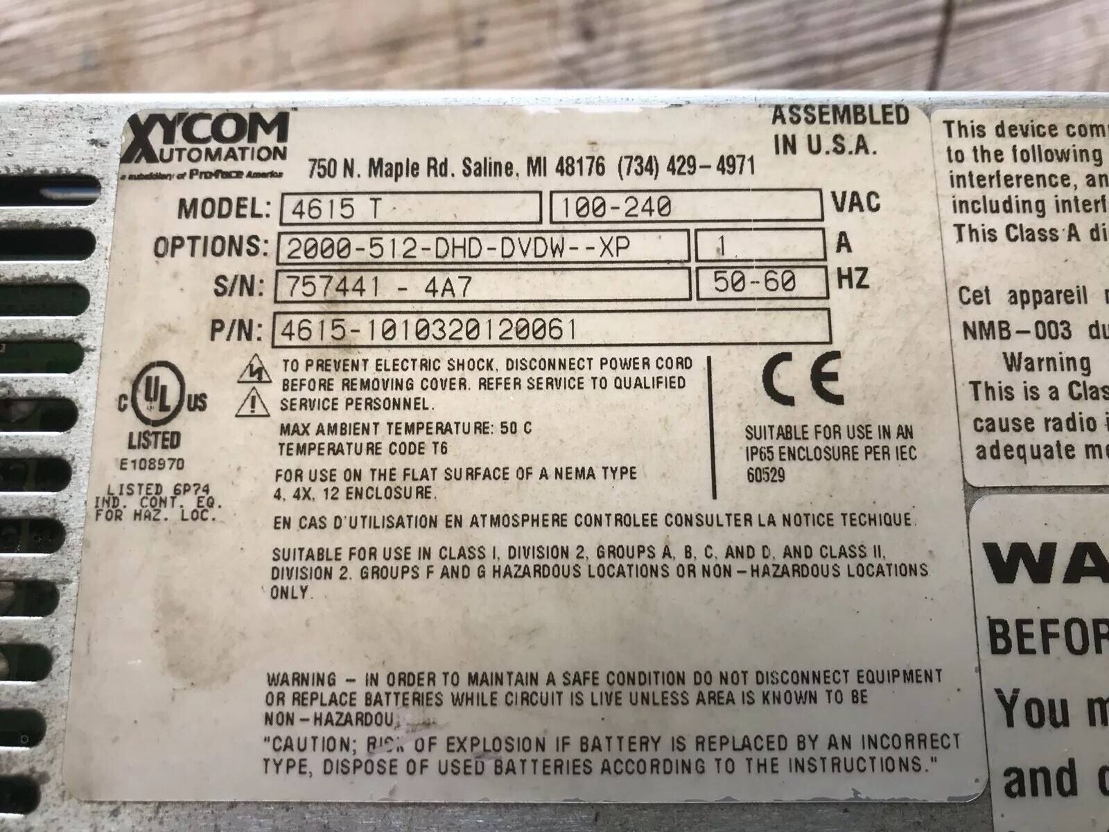 XYCOM 4615T / 4615T HMI USED | eBay