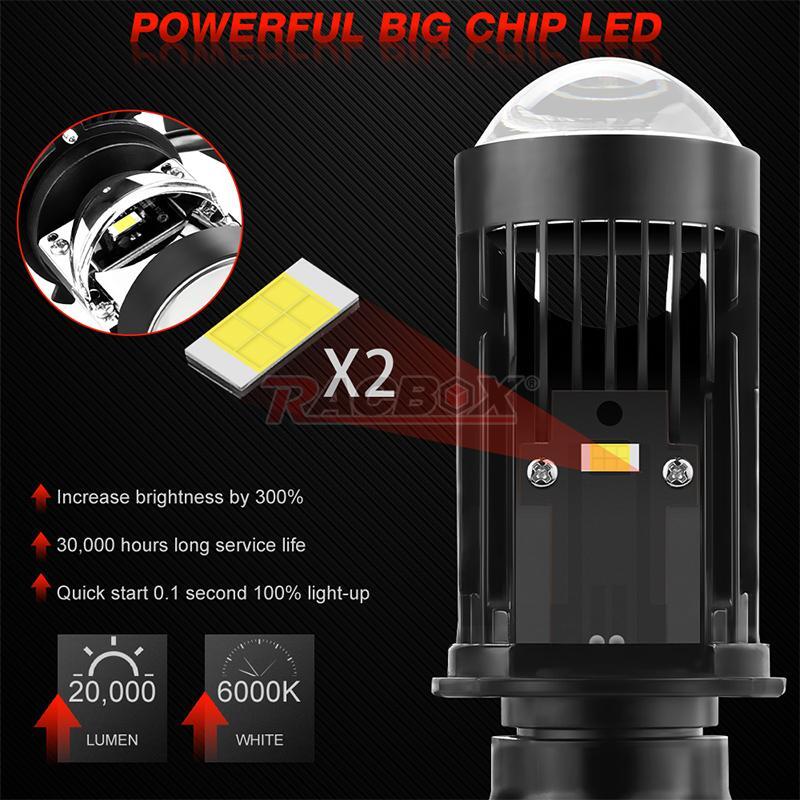 2x 100W H4 Mini Bi LED Projector Lens Hi/Lo Beam Headlight Headlamp ...