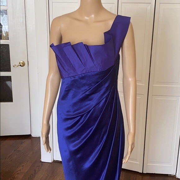 Donna Karan runway 1 shoulder column gown purple blue… - Gem