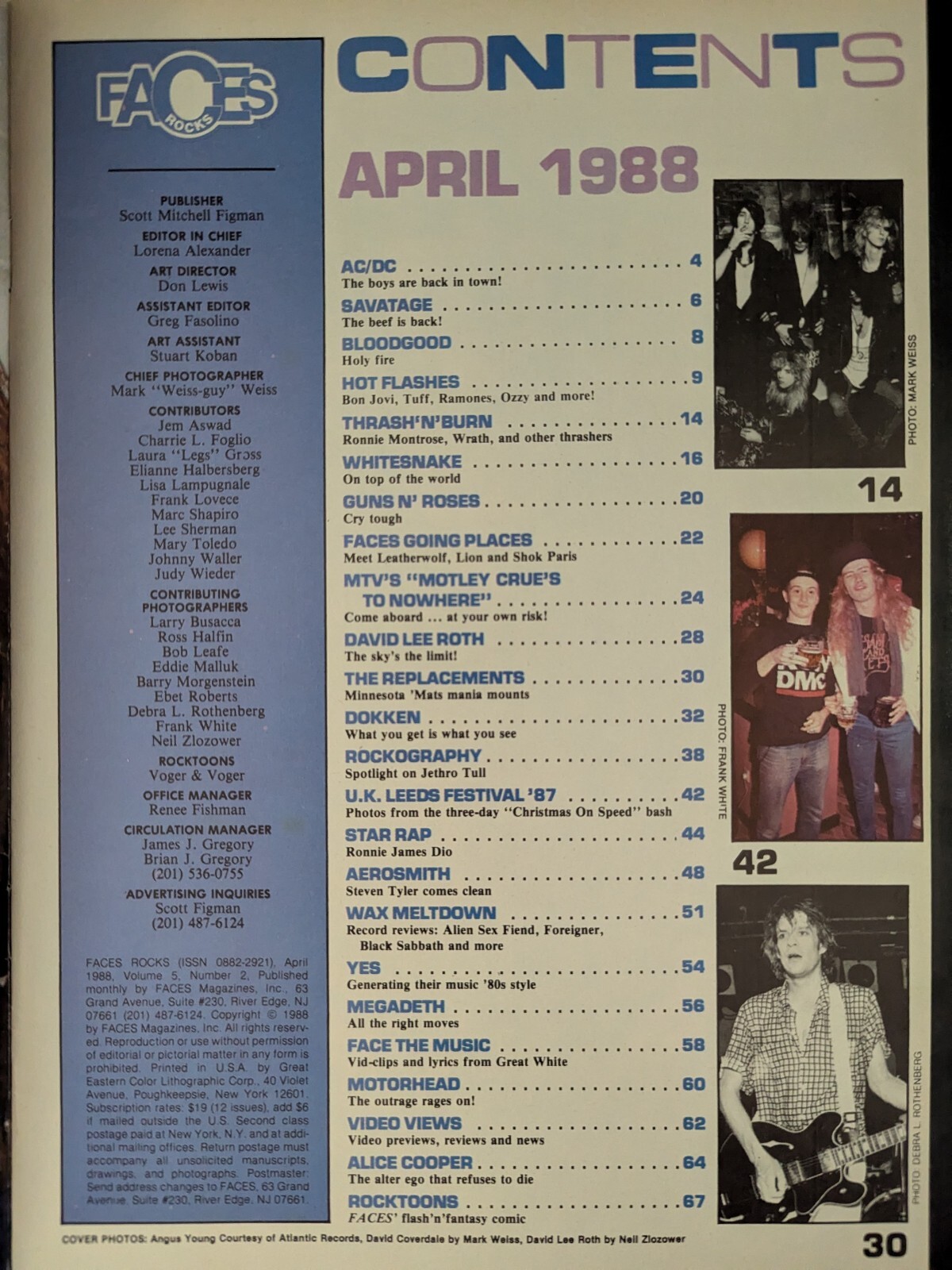 Faces Rocks Magazine April 1988. AC/DC, David Lee Roth, Bloodgood ...