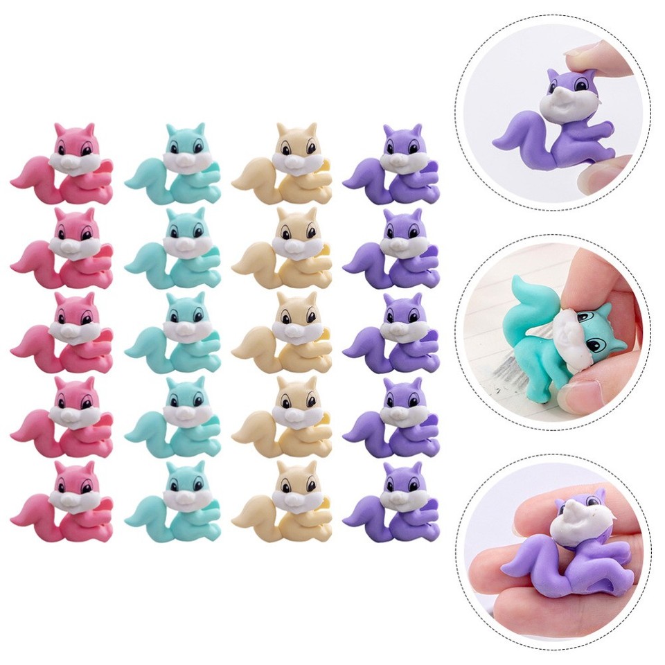 20 Pcs Cartoon Animal Eraser Child Novelty Erasers Cute Squirrel Pencil ...