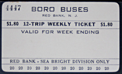 Boro Buses Pass - Red Bank NJ. 12 Trip $1.80 #4447 PASS294 | eBay
