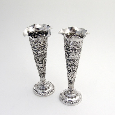 Pair Of Ornate Indian Colonial Bud Vases Sterling Silver 1900 | eBay