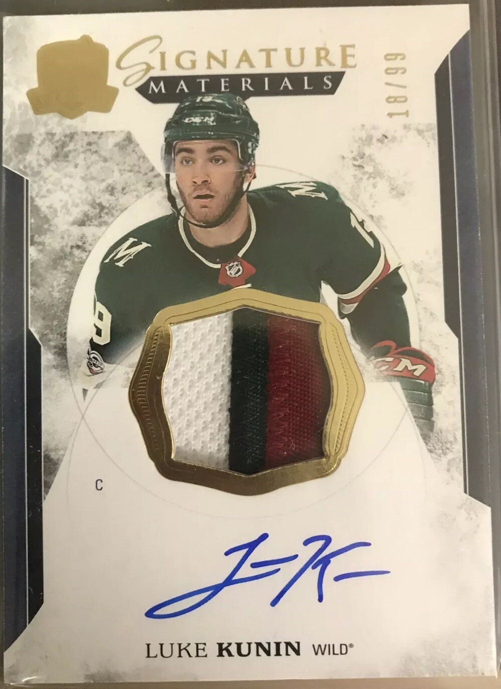 17-18 UD The Cup Signature Materials Luke Kunin RC patch Auto /99 ...