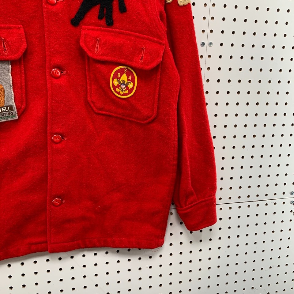 VTG 60s BSA Boys Scout America Size 38 Button Shacket Jacket Red WOol ...