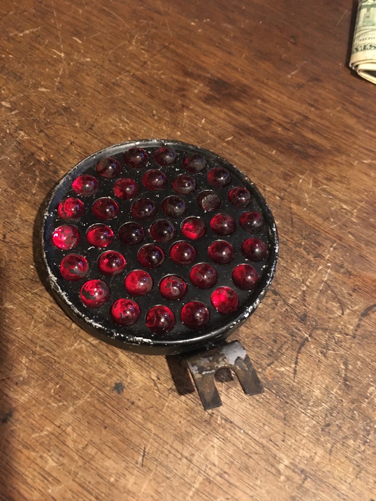 ORIGINAL 1930-1940's accessory red glass marble reflector, hot rat rod ...