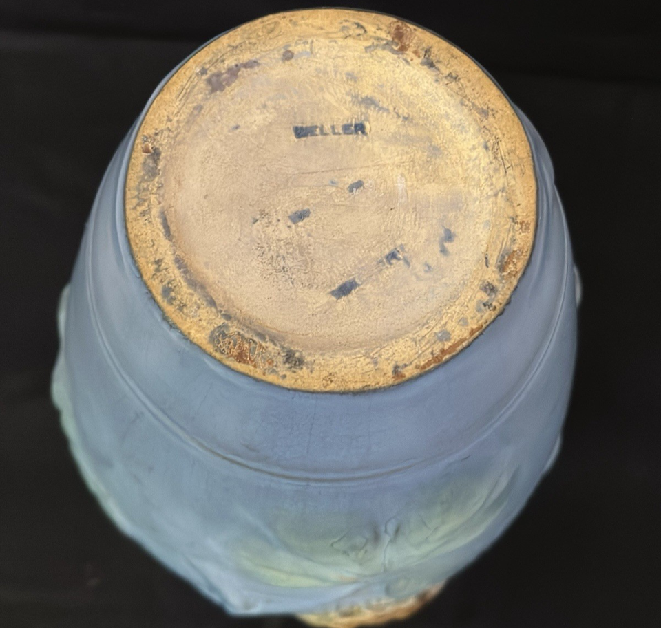 WELLER POTTERY RARE FRU RUSSET BUCK EYE MOLD 8.5" VASE WITH EARLY MARK ...