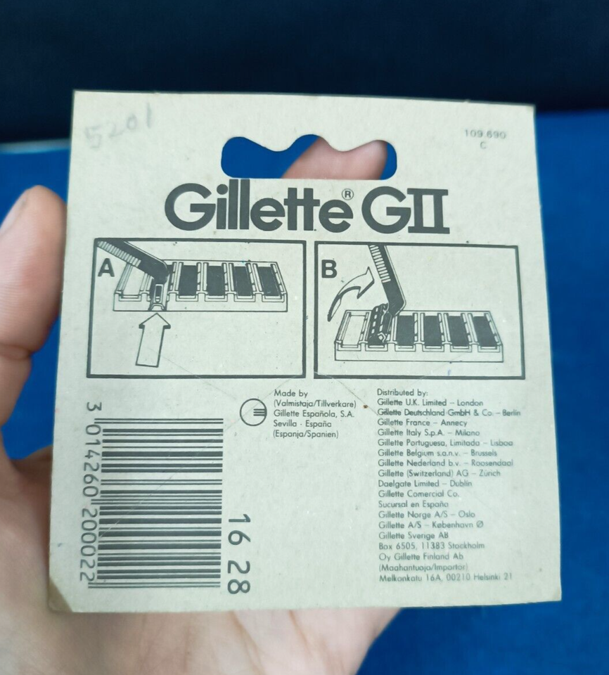 VINTAGE GILLETTE G2 II PACK OF 5 REPLACEMENT RAZORS MADE IN SPAIN ...