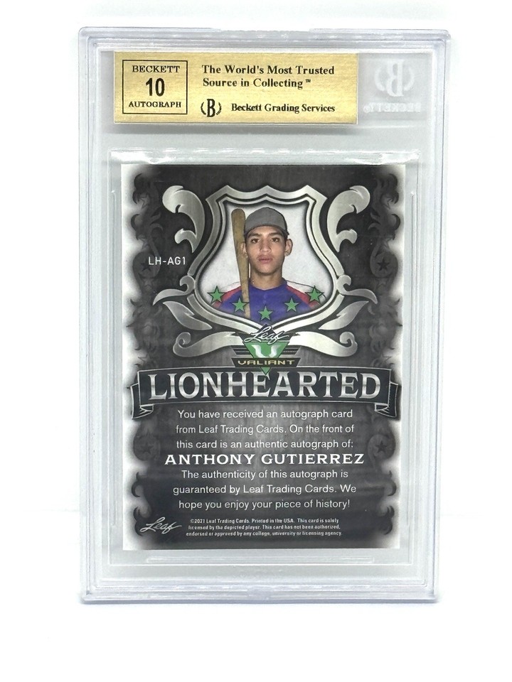 2021 Leaf Valiant Anthony Gutierrez Green Lionhearted Auto BGS 9.5 ...