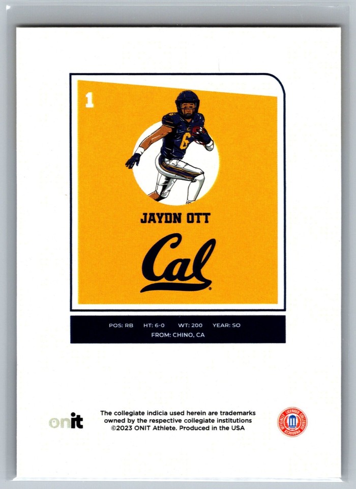 Jaydn Ott 2023 ONIT California Golden Bears ICON Football Card RC ...