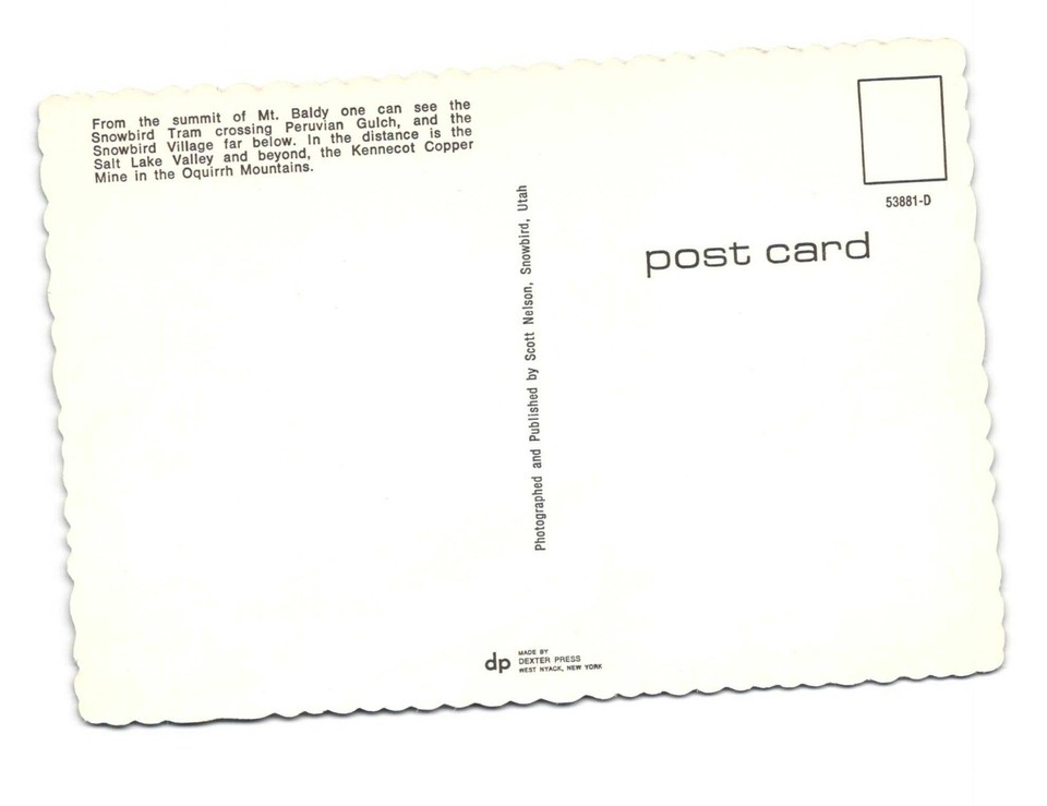 Summit of Mount Baldy one can see snowbird Tram vintage postcard ...