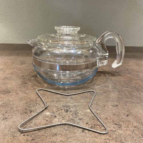 Pyrex Flameware 6 Cup With Trivet Glass Coffee/Tea Pot Kettle With Lid ...