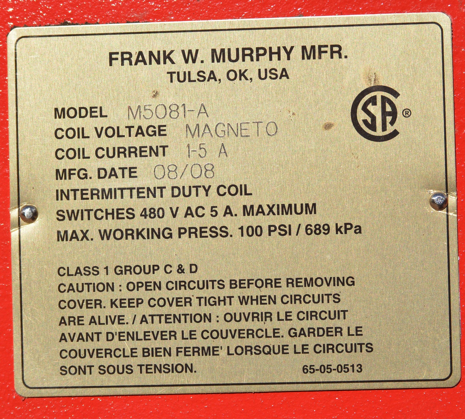 MURPHY M5081 electro-mechanical gas fuel shut-off valve NEW | eBay