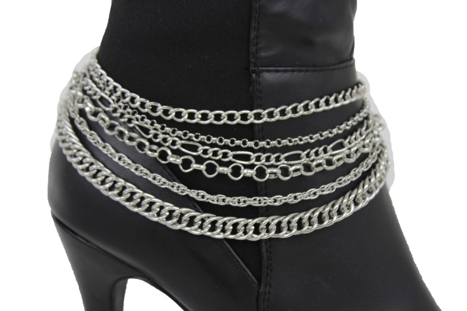 Women Boot Bracelet Silver Metal Chain Multi Strand Anklet Shoe Beach ...