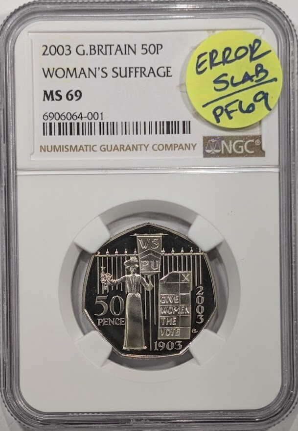 2003 Great Britain 50 Pence Proof Coin - Women's Suffrage - NGC Error ...
