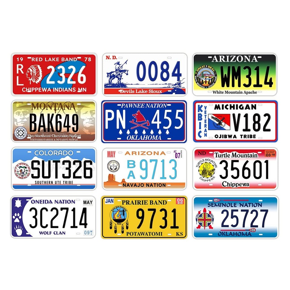 12 Pieces Reproduced License Plates, Native American Tribes & Nations ...