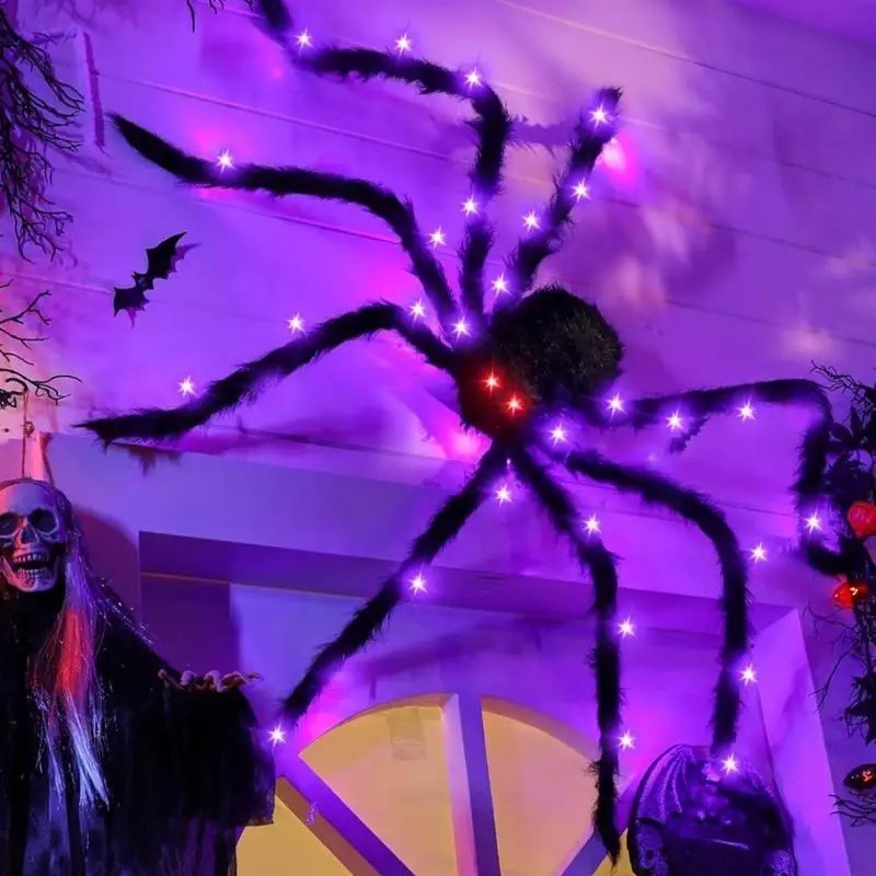 150CM Hairy Giant Spider Light Up Halloween Prop Haunted House Party ...