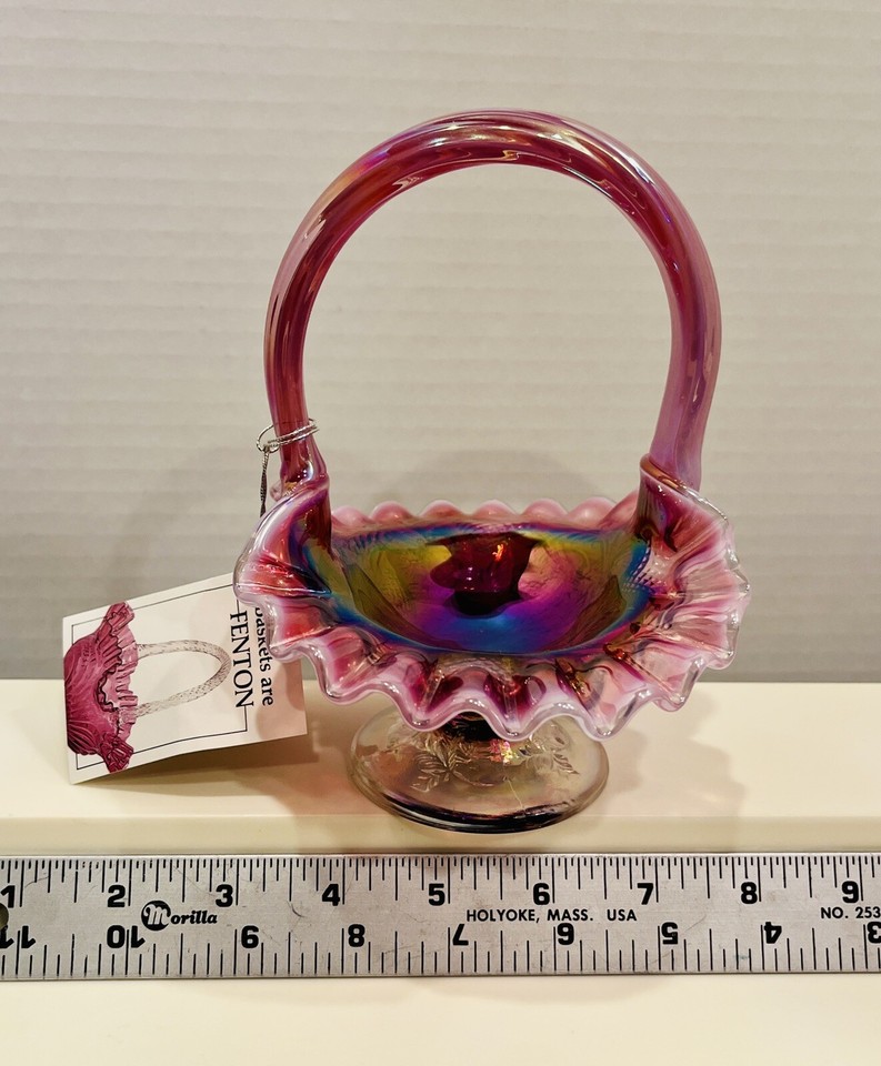 VTG Fenton Inverted Strawberry Basket Plum Opalescent Carnival signed ...