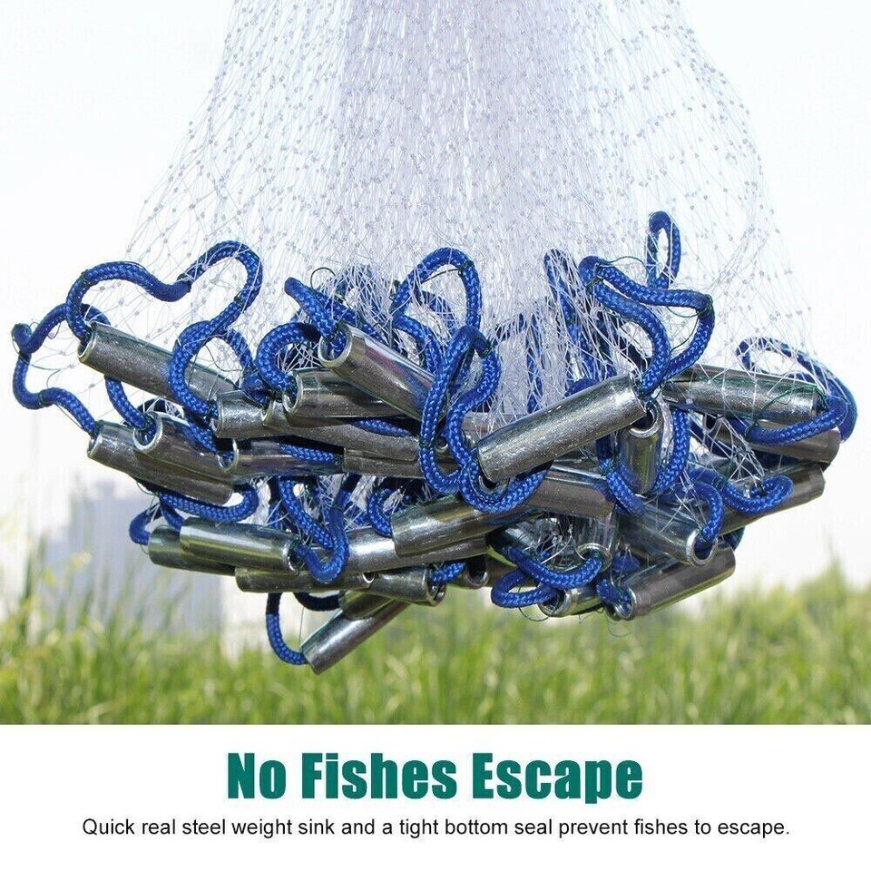 8FT Fishing Cast Net Bait Easy Throw Hand Cast Strong Nylon Mesh US New ...