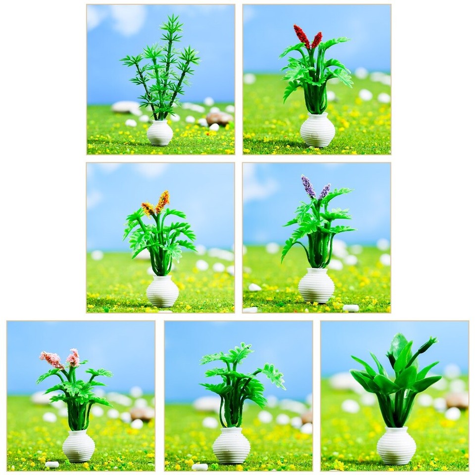 7Pcs Mini Flower Pots Colorful Mix HO O Scale Model Railway Dollhouse ...