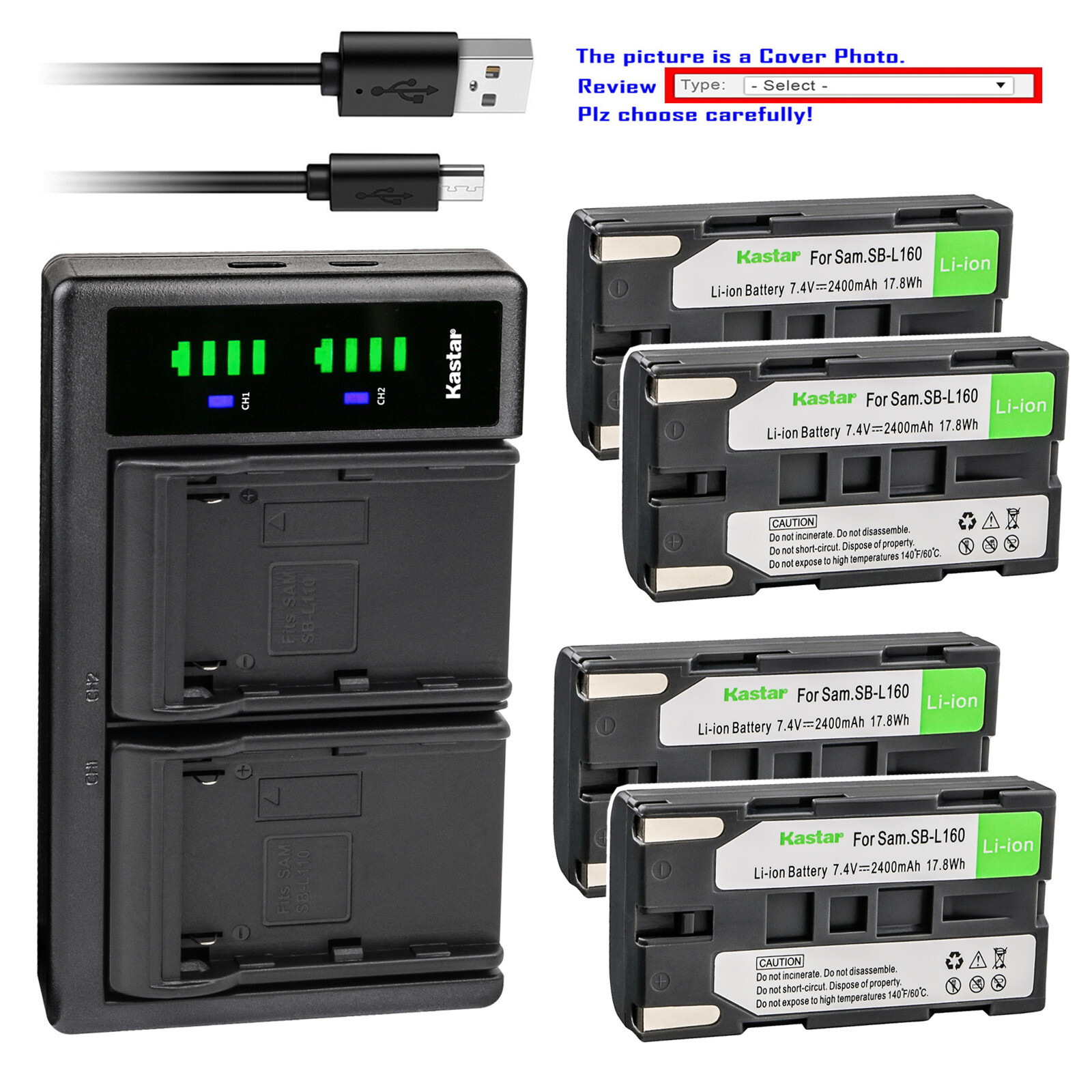Kastar SB-L160 Battery LTD2 USB Charger for Samsung VM-B310, VM-B350 ...