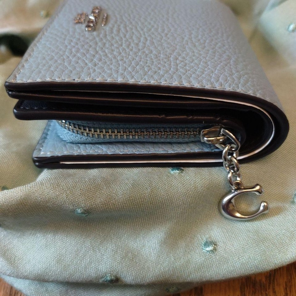 COACH Mini Wallet C2862 Light Blue Leather 9x10.5cm Snap Closure ...