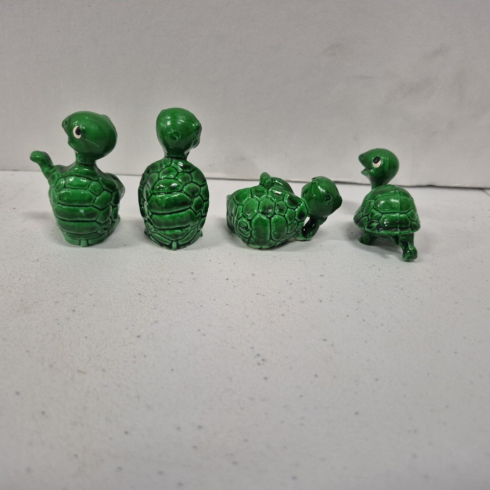 Lot of 4 Vintage Turtle Figurines Ceramic Lime Green 1" Bug Eye ...