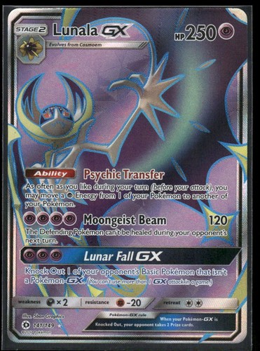 NM Lunala GX 141/149 SM Base Set Holo Full Art Ultra Rare Pokemon Card ...