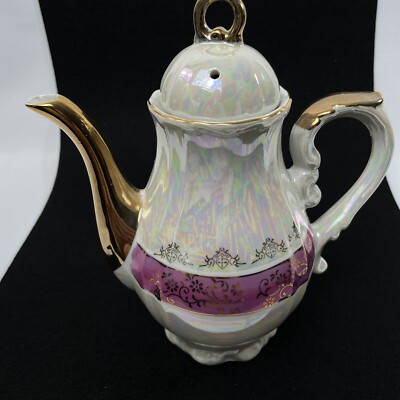 Vintage Teapot Luster Finish Gold, Burgundy Floral China Rose | eBay