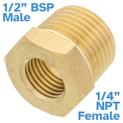 Brass 1/2" BSP Male To 1/4" NPT Female Pipe Reducer Threaded Adapter ...