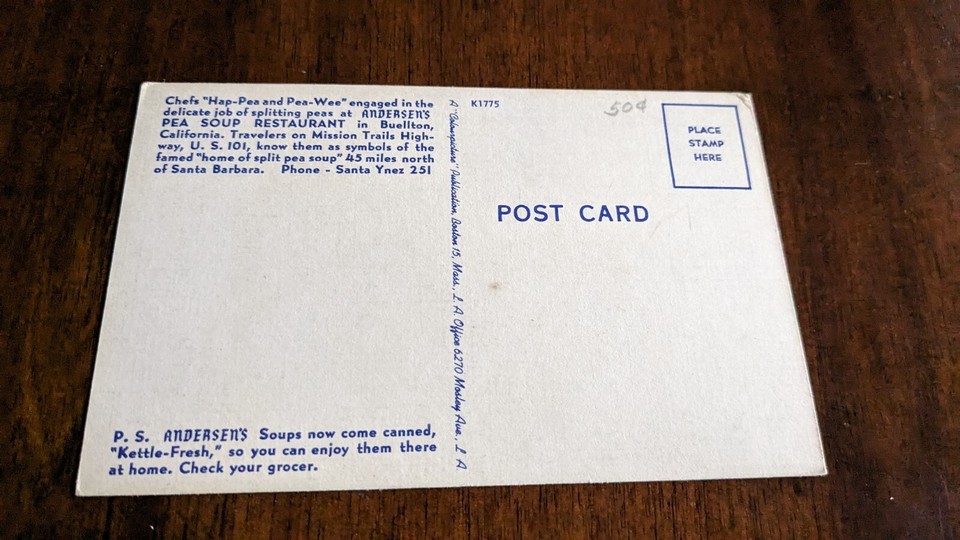 Vintage Postcard 1900's Andersen's Pea Soup Restaurant Buellton ...