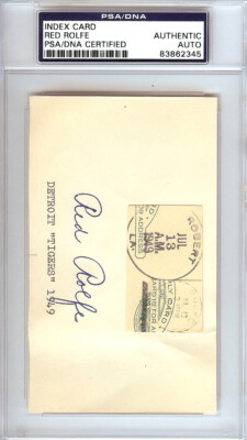 Red Rolfe Autographed Signed 3x5 Index Card New York Yankees PSA/DNA ...