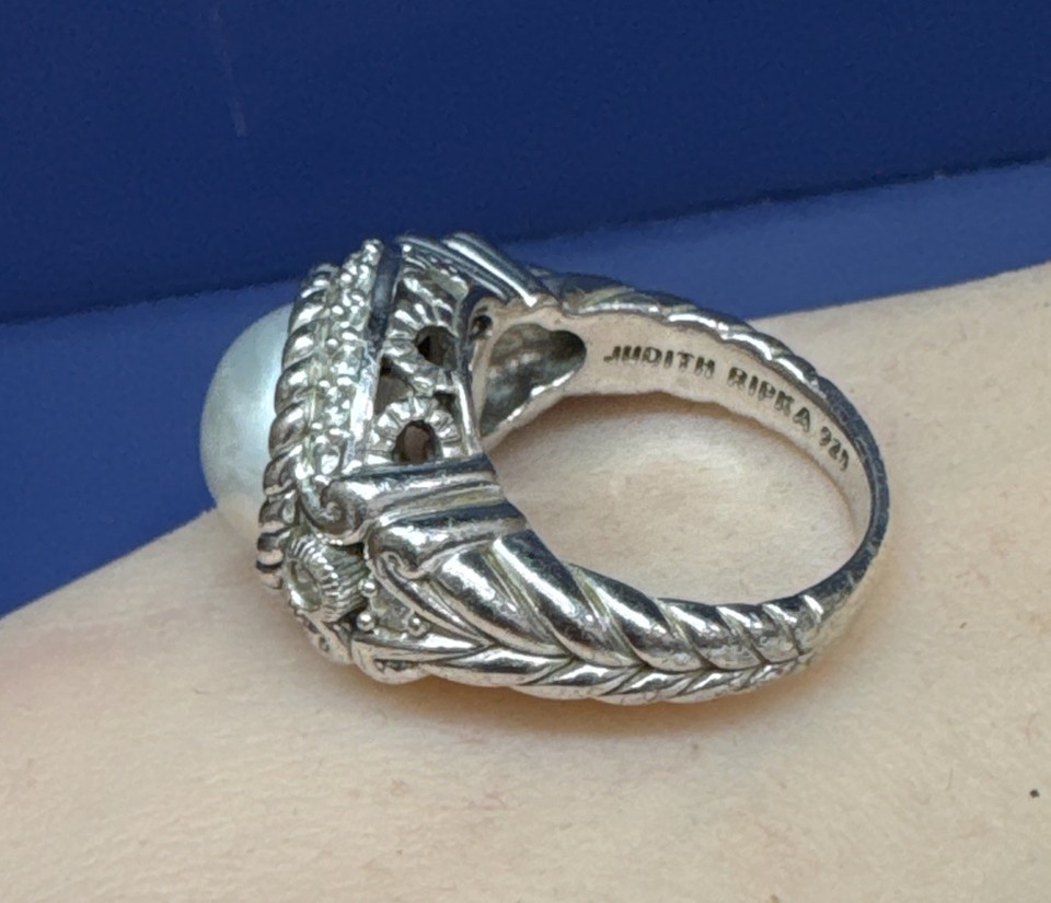 Judith Ripka Sterling Silver Mabe Pearl Diamondique Ring🩵Size 8.5💗12.6 ...